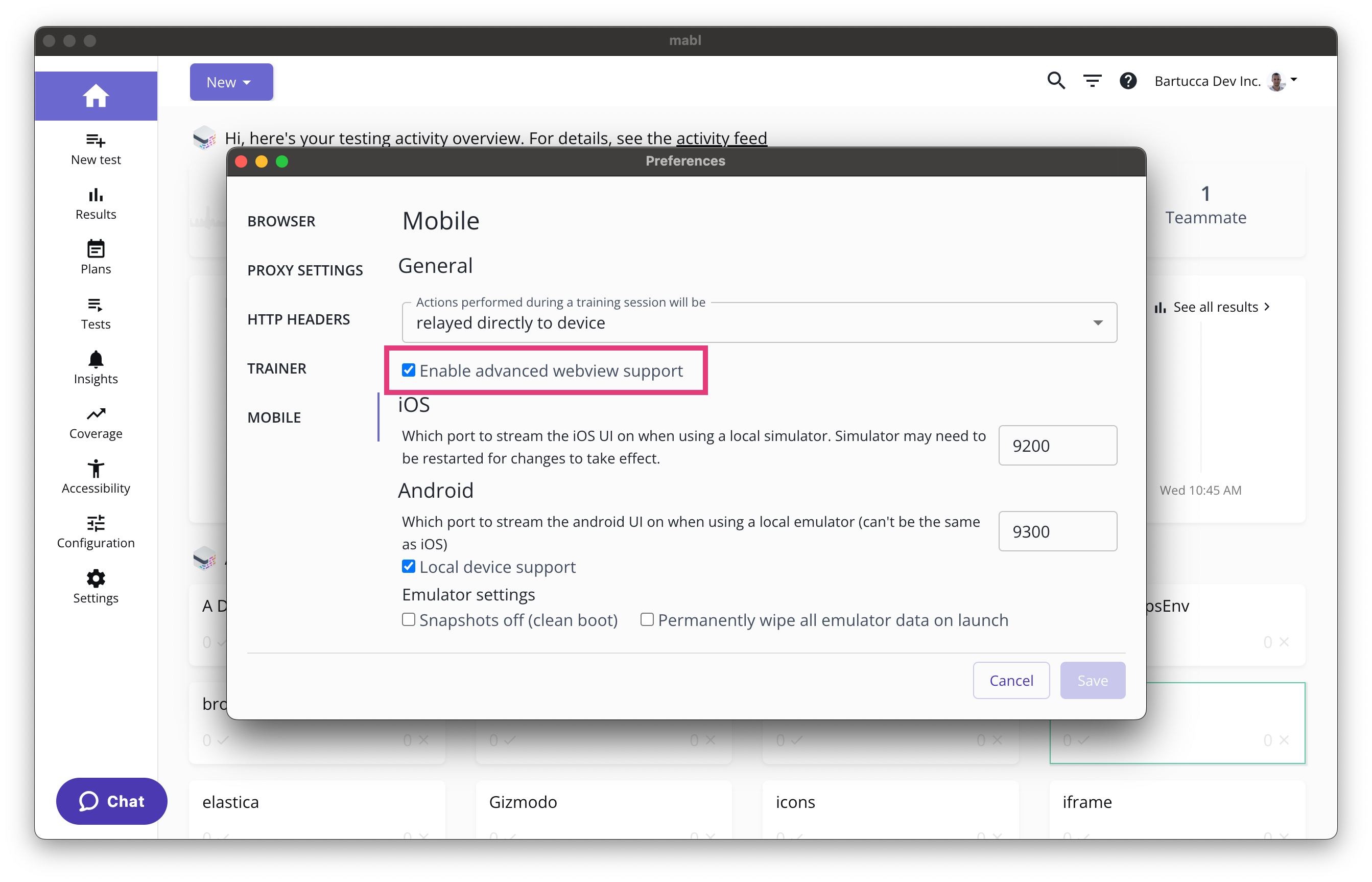 Testing in WebViews – mabl help