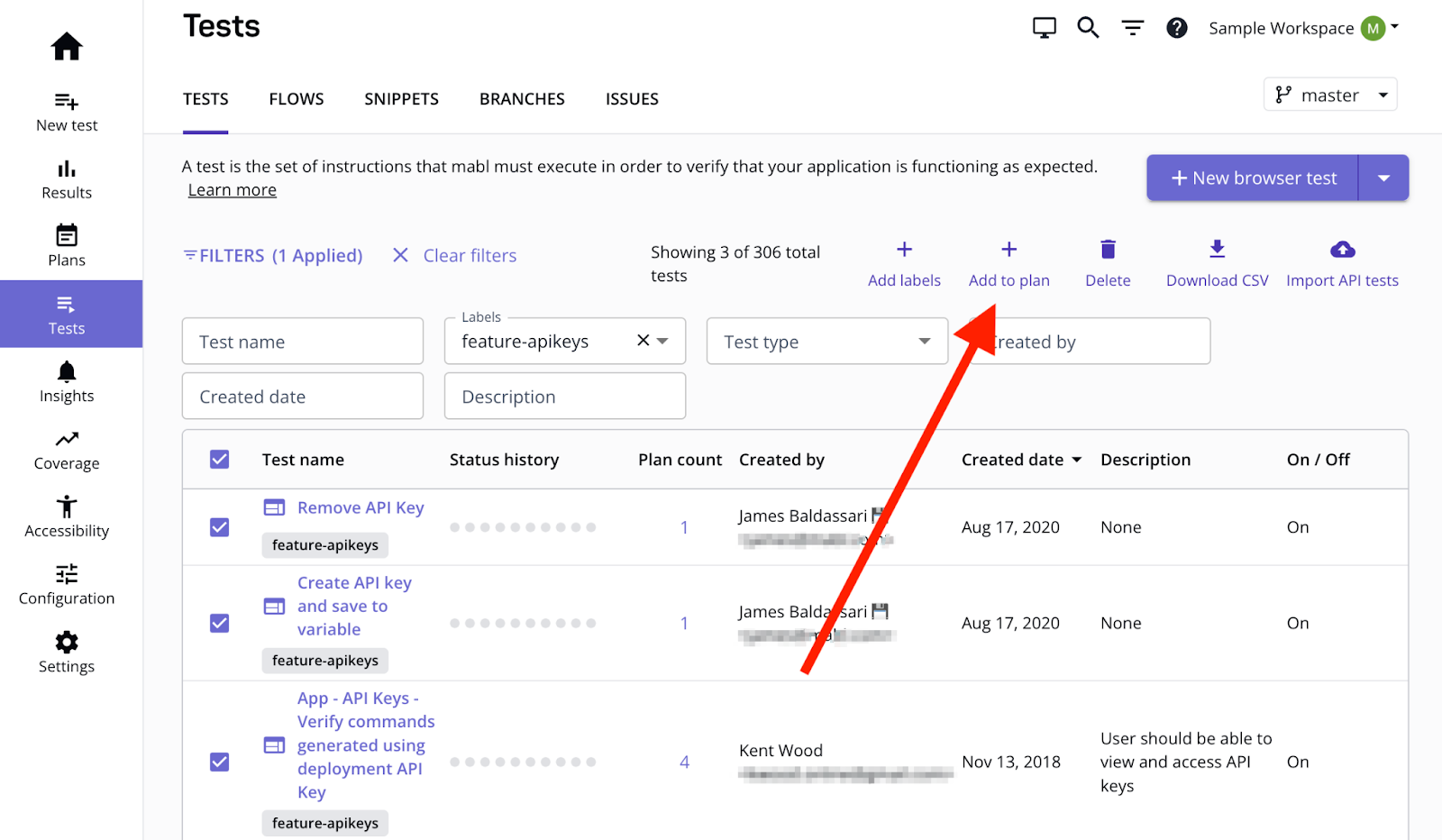 Adding tests to plans – mabl help