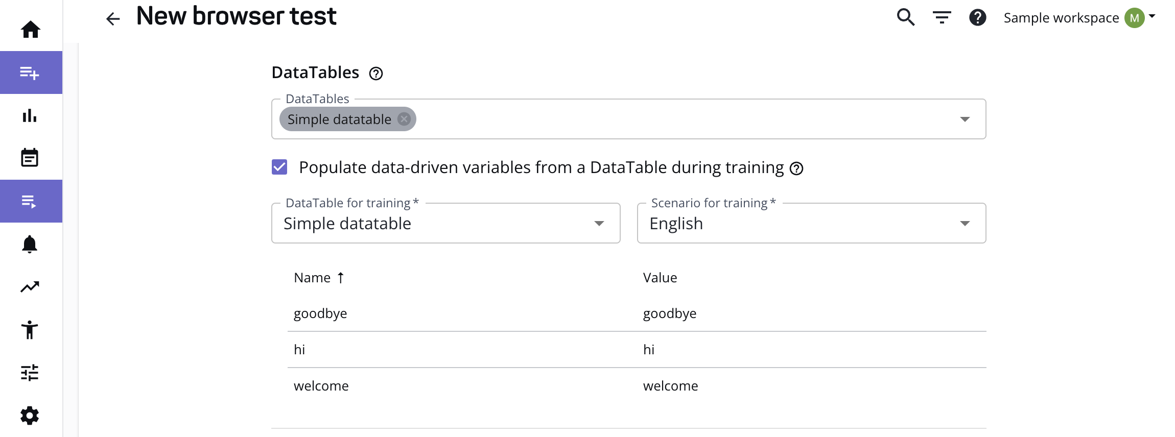 Associating a test with a DataTable – mabl help
