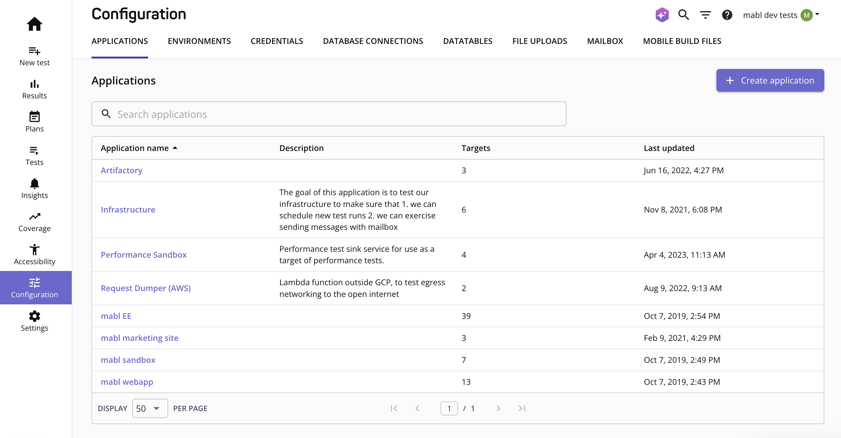 Configuring applications and environments – mabl help