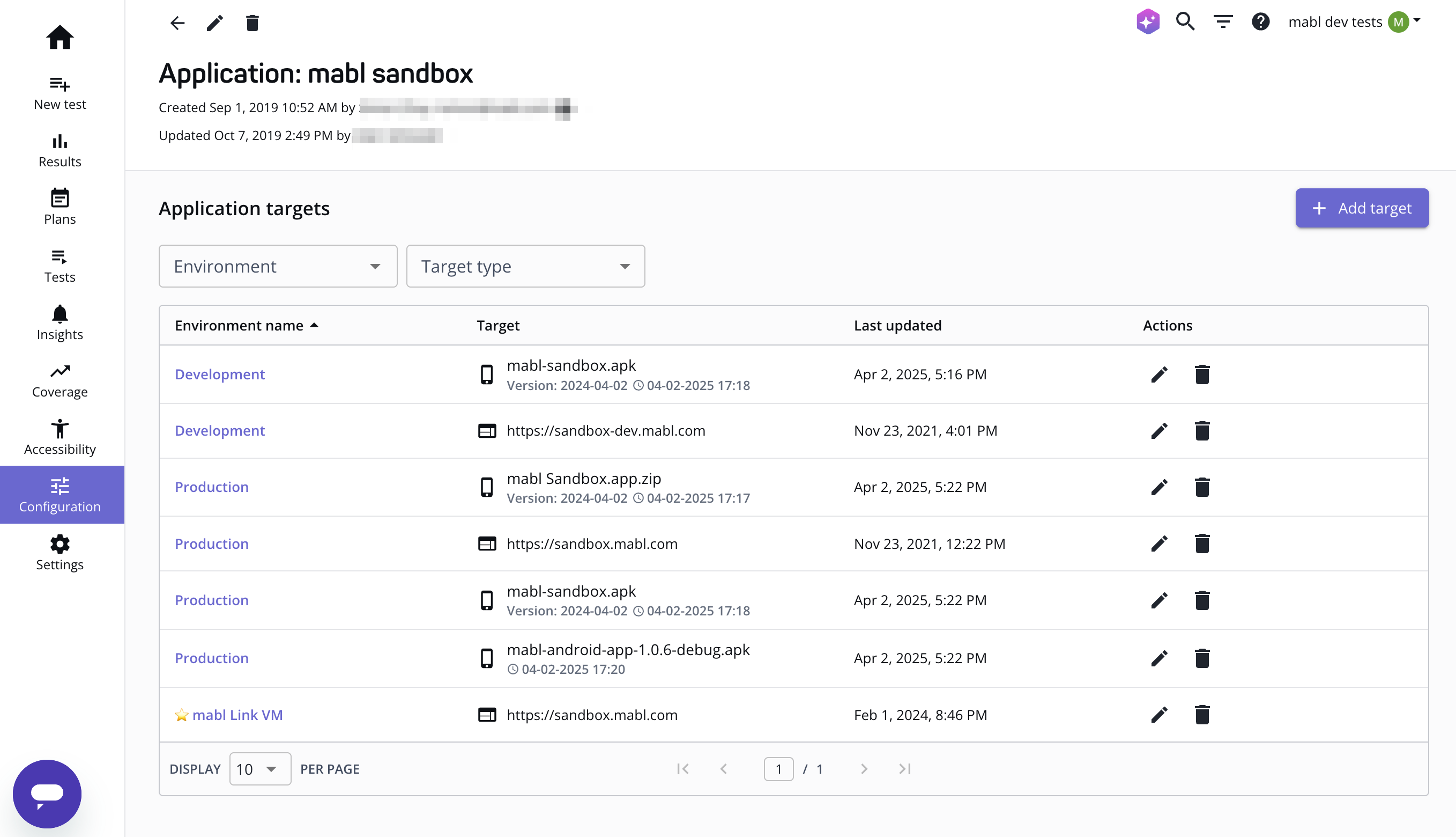 Configuring applications and environments – mabl help