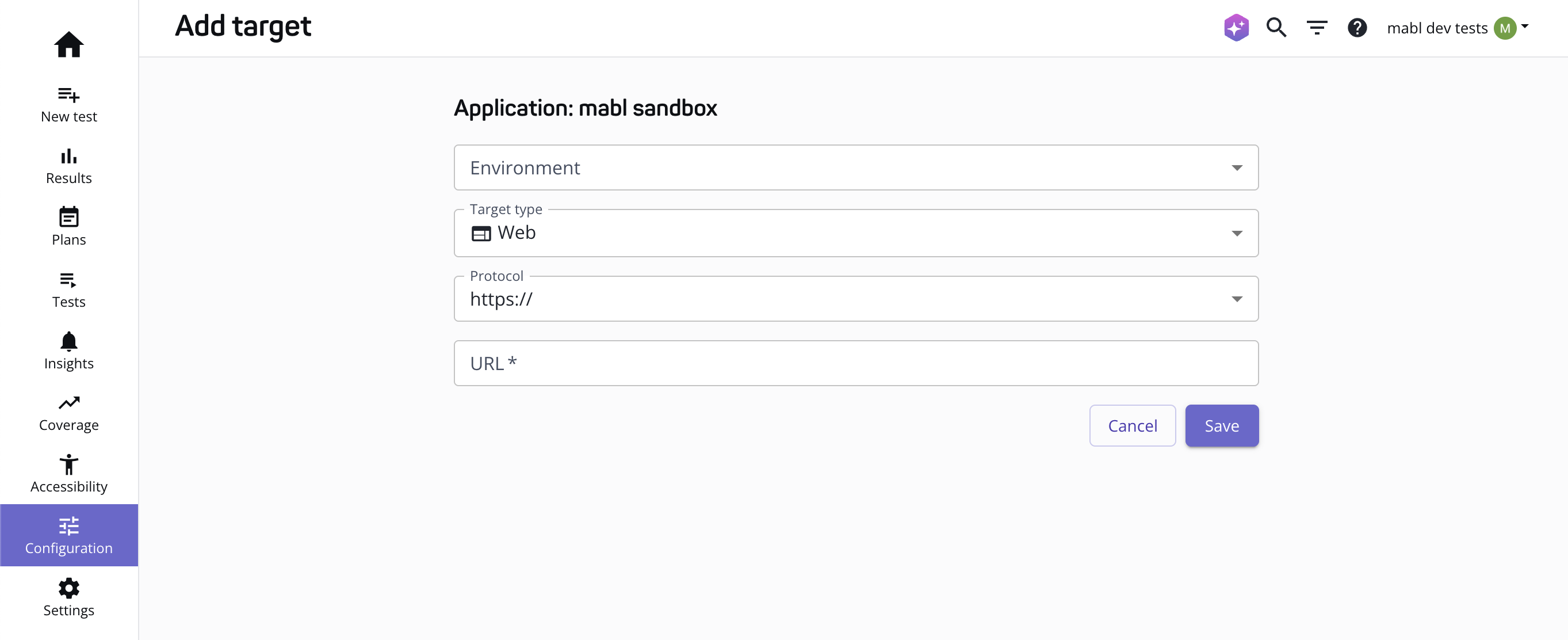 Configuring applications and environments – mabl help
