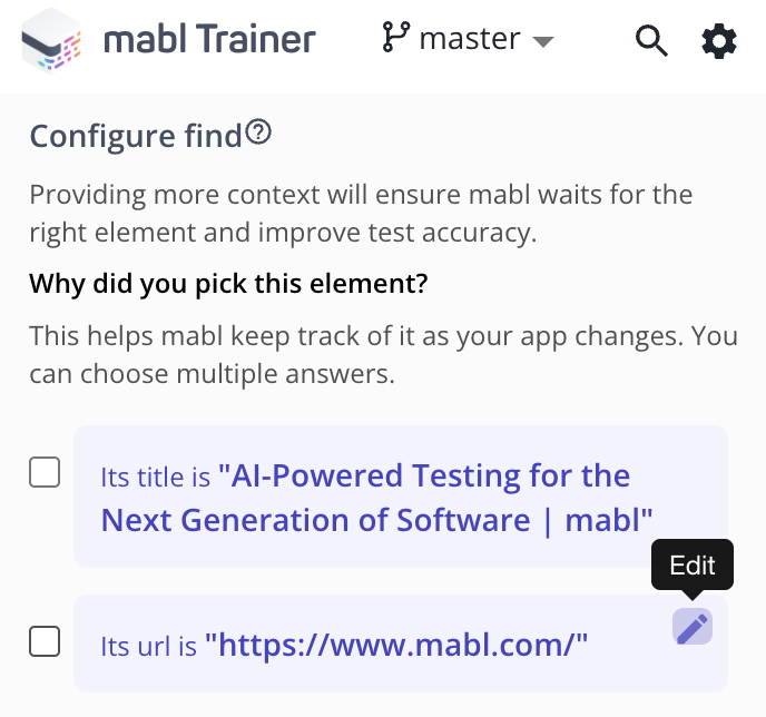 Configuring find steps – mabl help